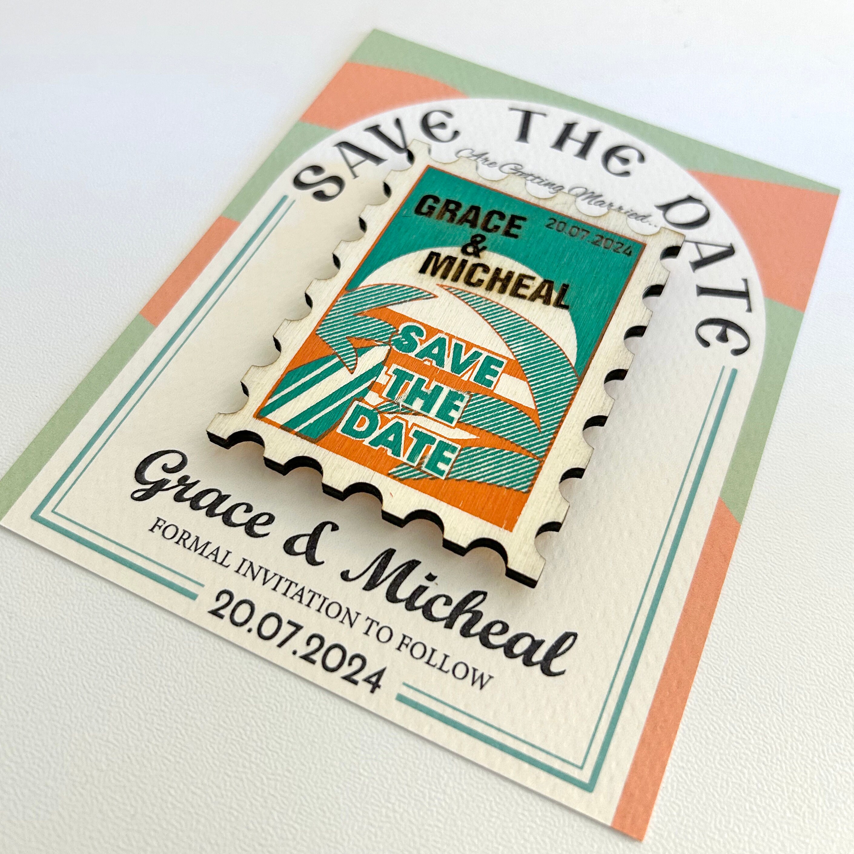 Wooden Postage Stamp Save the Date Magnet Rustic Wooden Magnet Special ...