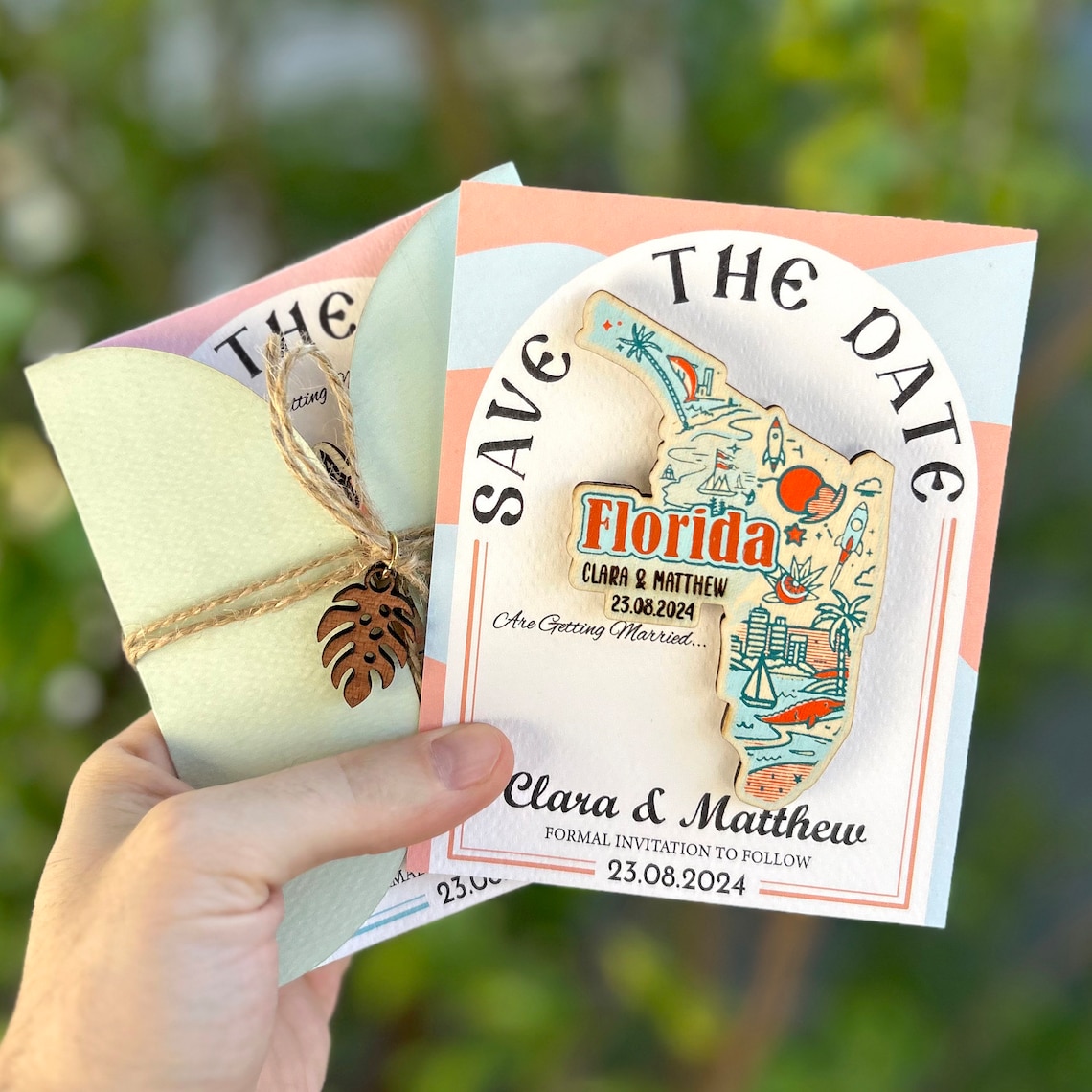 Wooden Florida State Save the Date Magnet Rustic Wooden Magnet Special Design Personalized Card ...