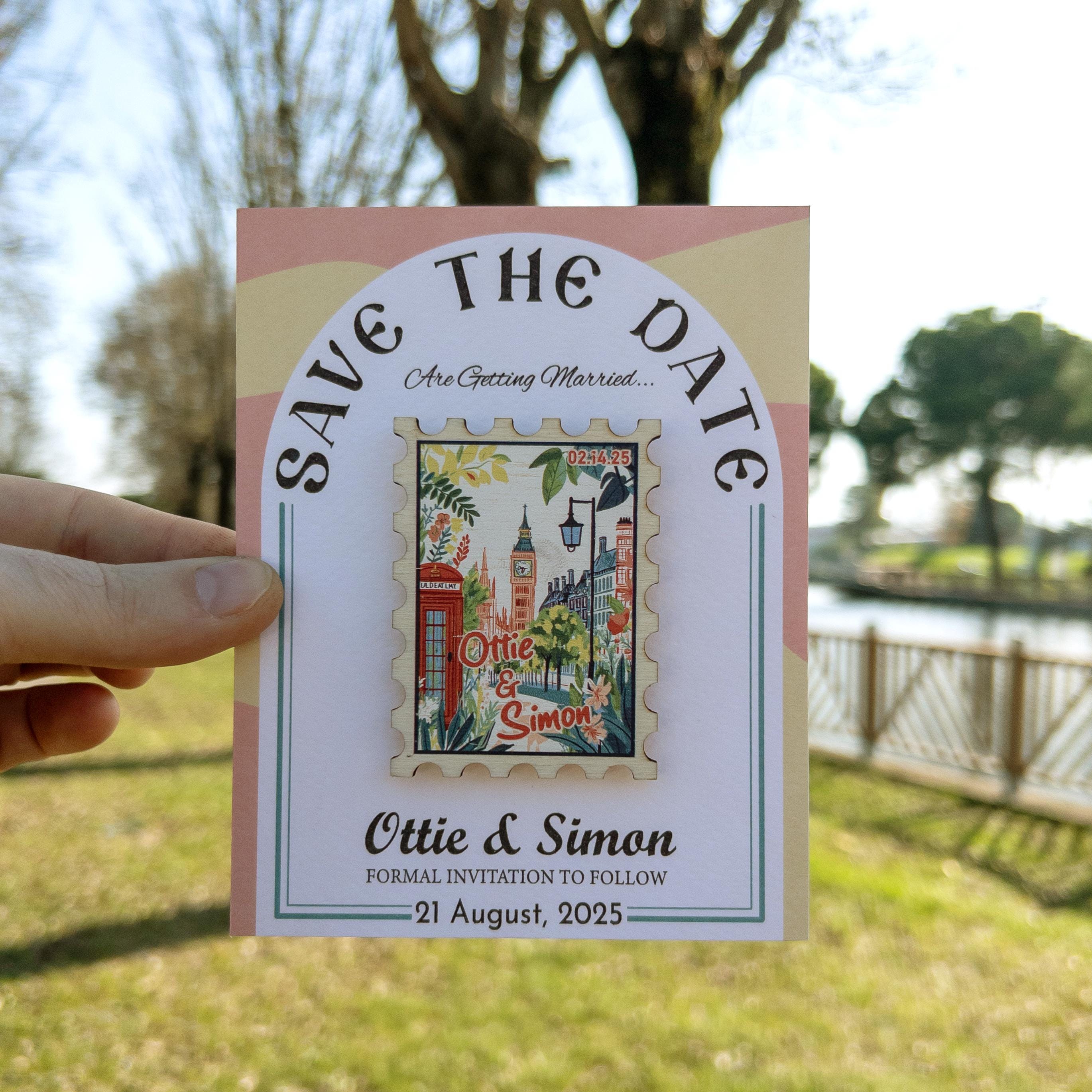 London Postage Stamp Save the Date Magnet, Rustic Wedding Favor - Etsy