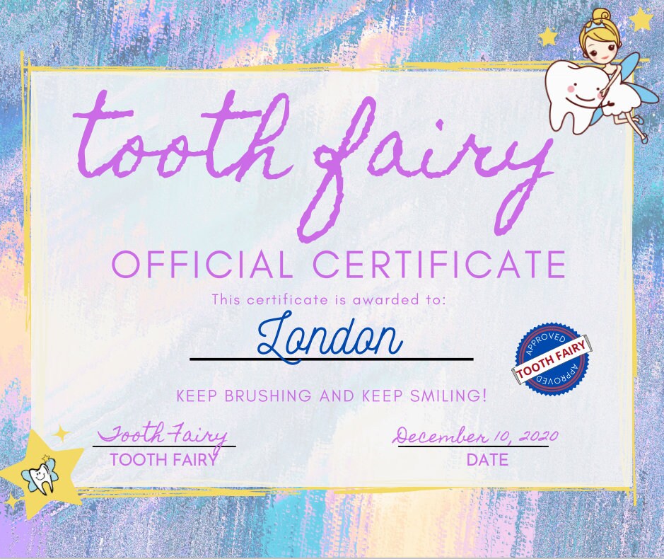 Printable Tooth Fairy Certificate - Etsy