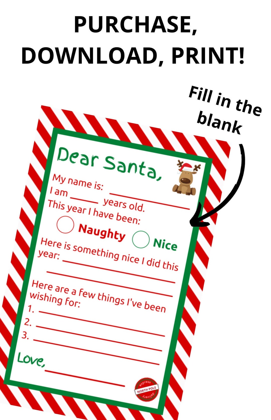 Letter to Santa, Fill in the Blank, Printable - Etsy