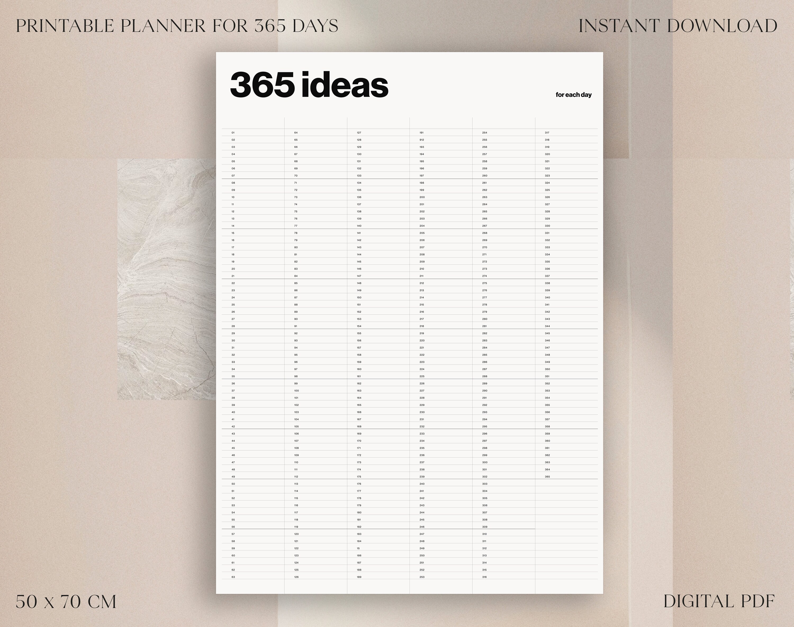 Printable PDF Universal Wall Planner Blank Calendar 365 Days Instant ...