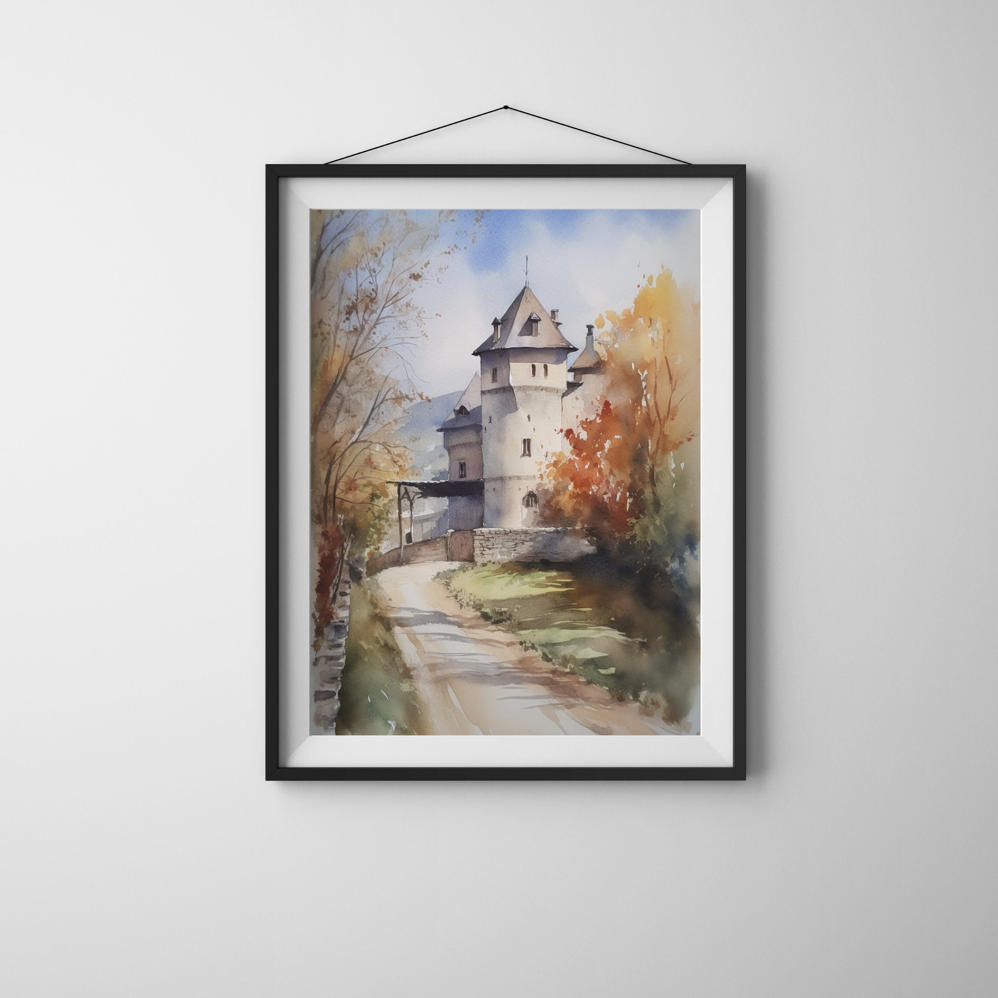 Romania Watercolor Painting, Landscape, Watercolor Wall Decor Art ...