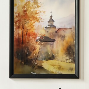 Romania Watercolor Painting, Landscape, Watercolor Wall Decor Art ...