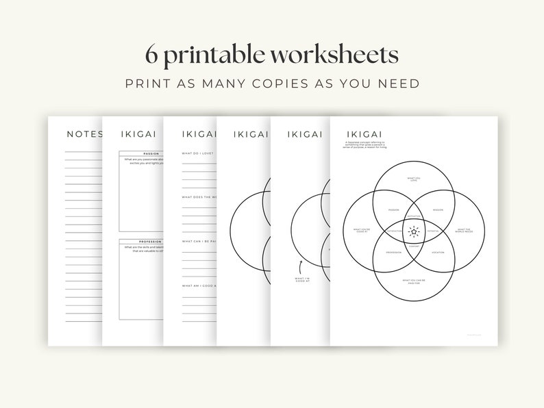 Ikigai Worksheet Digital Download Find Your Life Purpose Ikigai Brainstorming Lifes Purpose ...