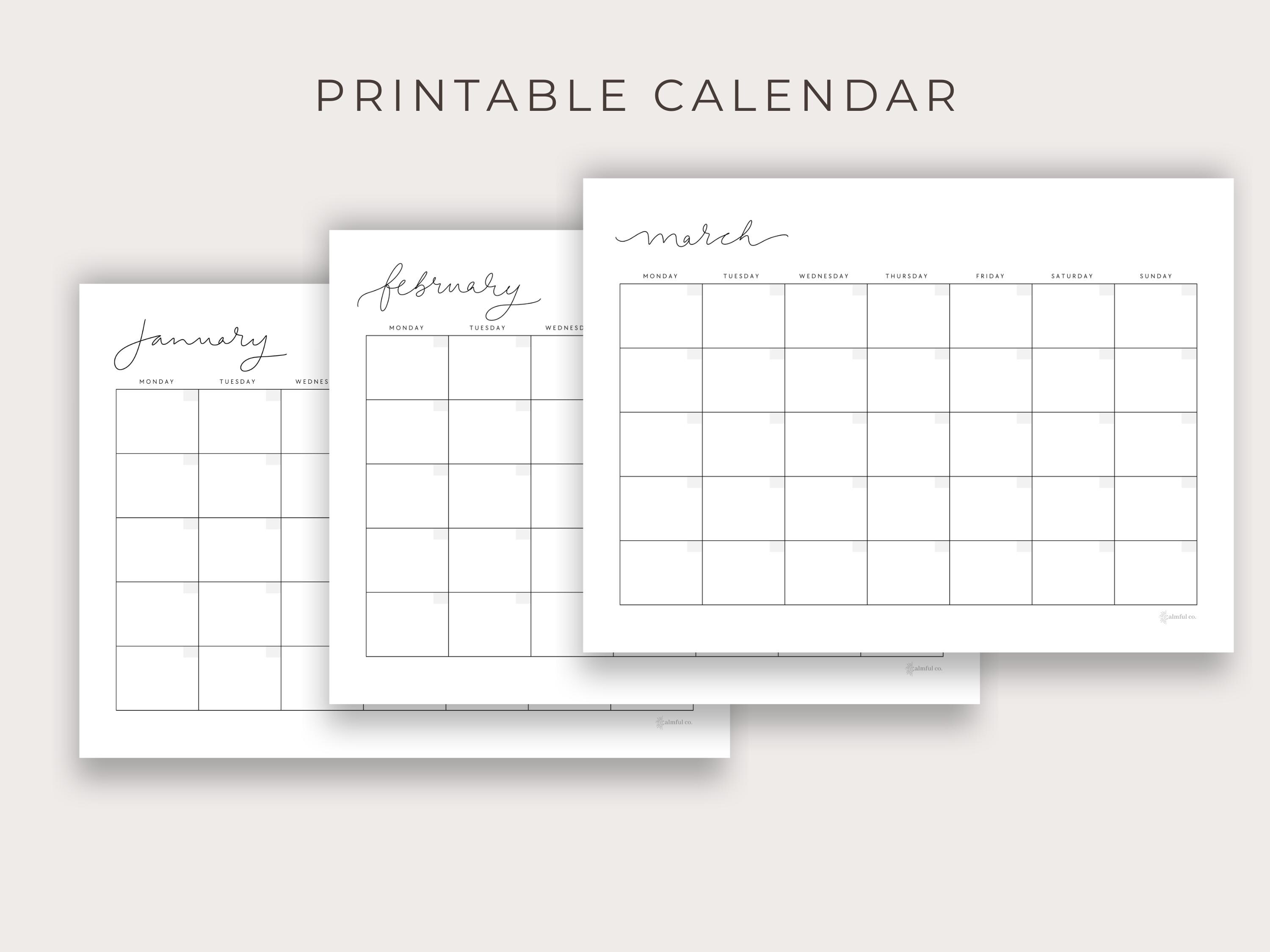Printable Calendar Undated Monthly Planner Calendar Landscape Printable ...