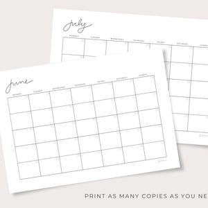 Printable Calendar Undated Monthly Planner Calendar Landscape Printable ...