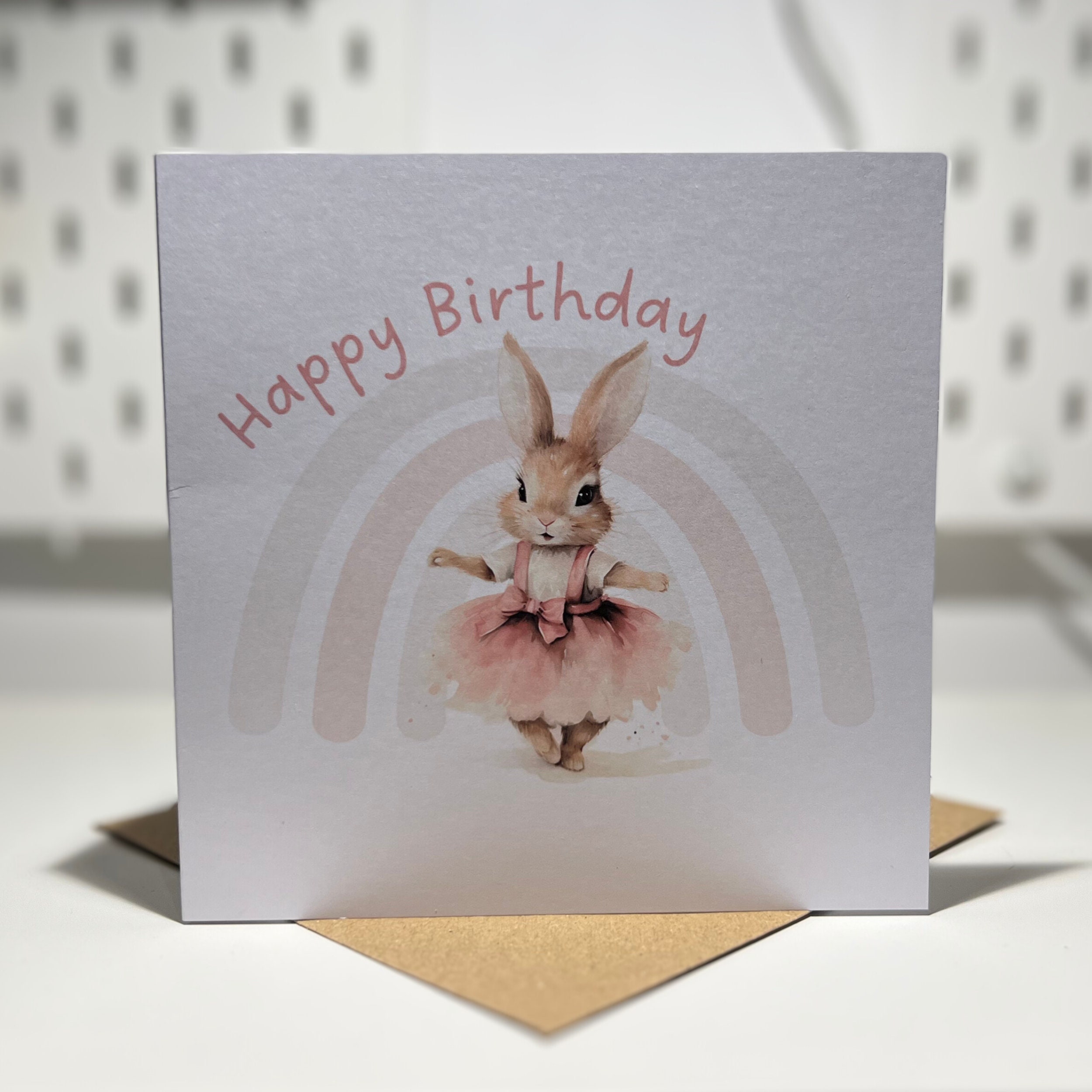 Pink Rainbow Birthday Bunny Pink Birthday Card Baby Girl Birthday Card ...