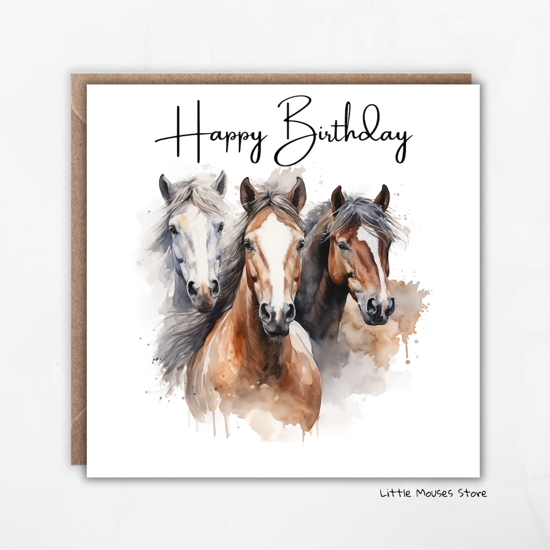 Horse Lover Birthday Card – Watercolor Horses – Equestrian Birthday ...