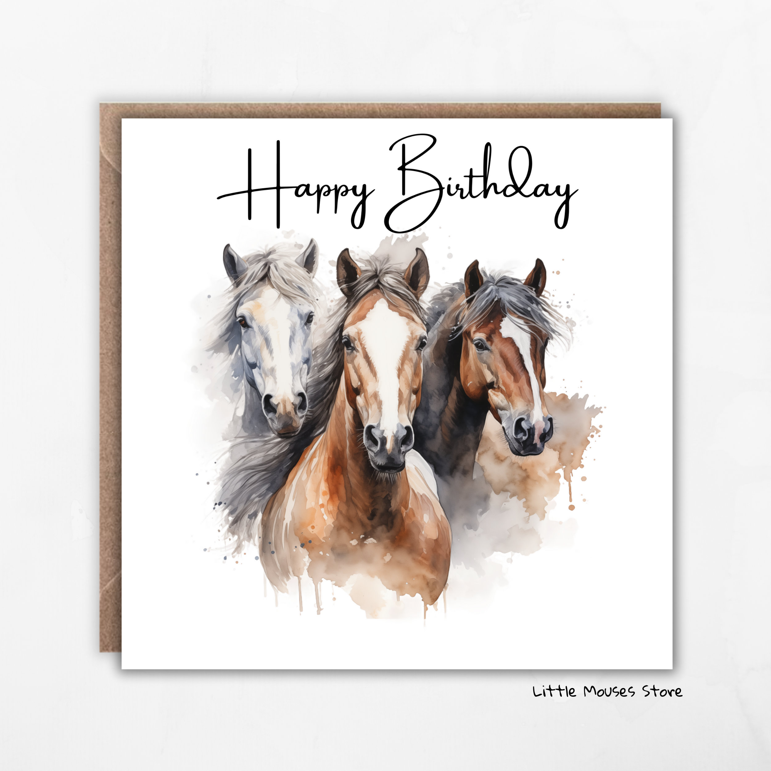 Watercolor Horses Birthday Card: Equestrian Art Greeting - Etsy