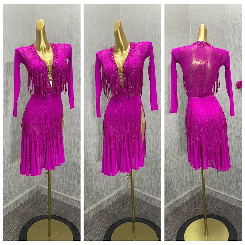 Rosy Pink Latin Dance Dress Rhythm Dress Etsy