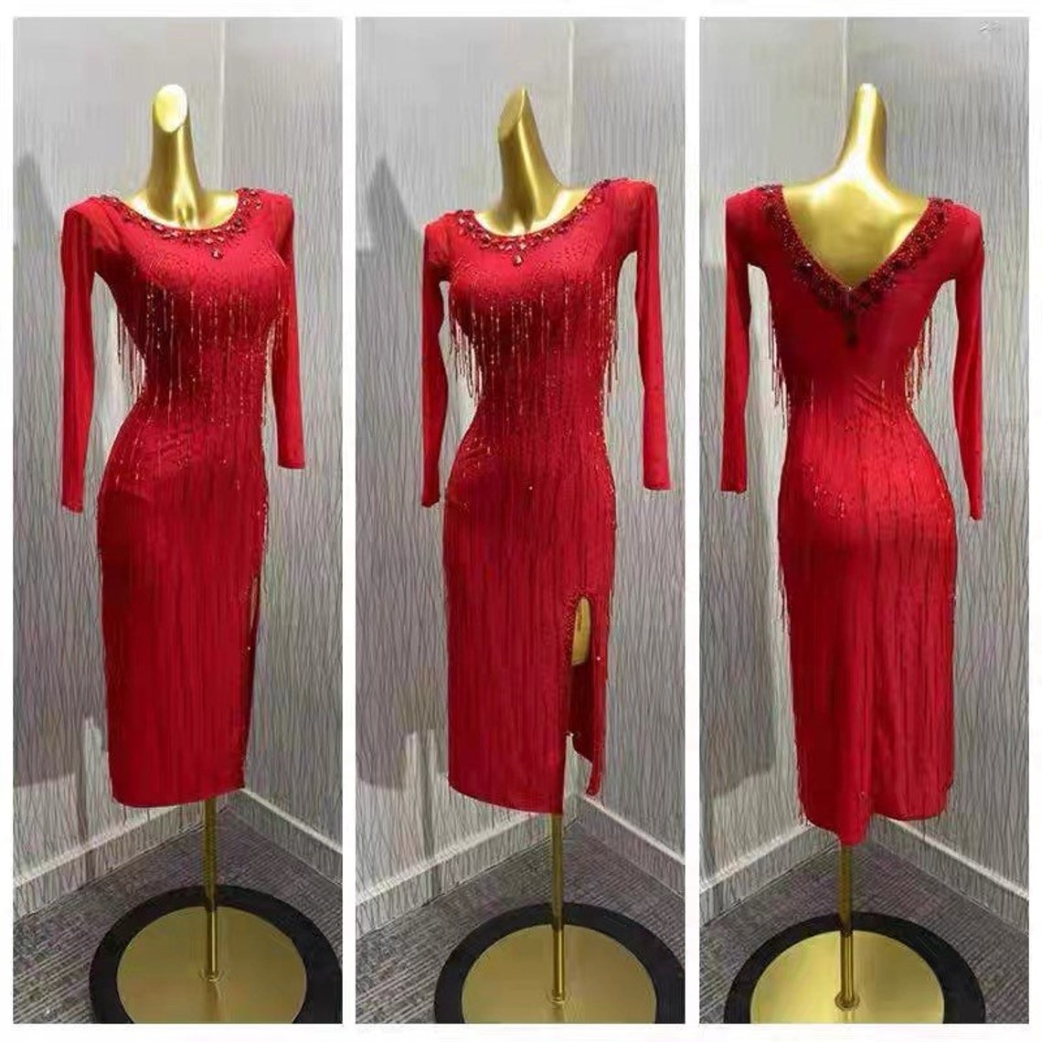 Red Latin Dress With Beaded Fringe - Etsy