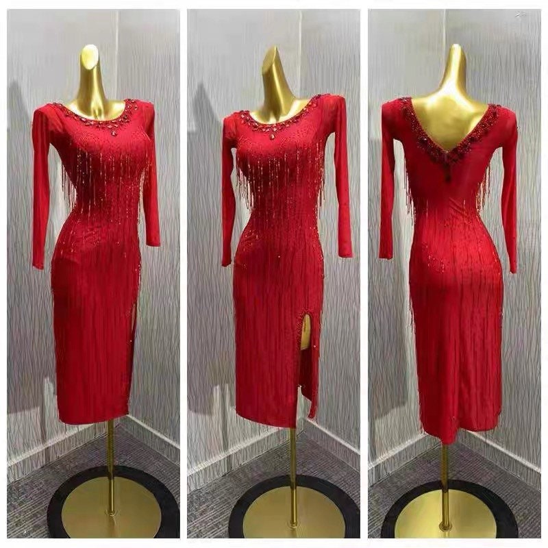 Red Latin Dress With Beaded Fringe - Etsy