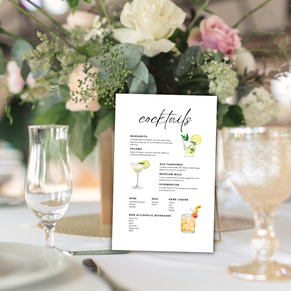 Cocktail Menu Template for Weddings, Engagements, Birthdays, and Other ...