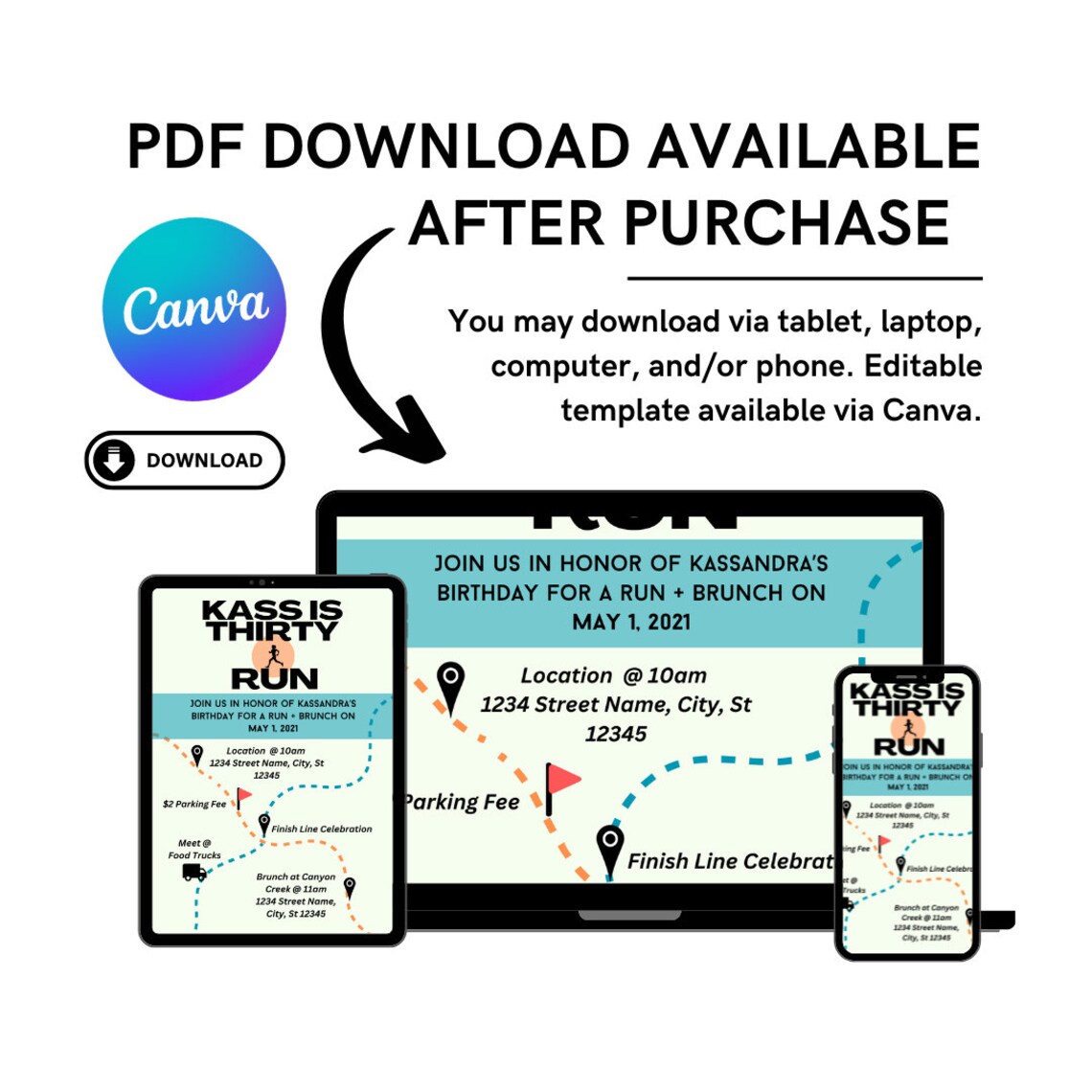 Runner's Birthday Party or Event Invitation - Perfect for Birthdays ...