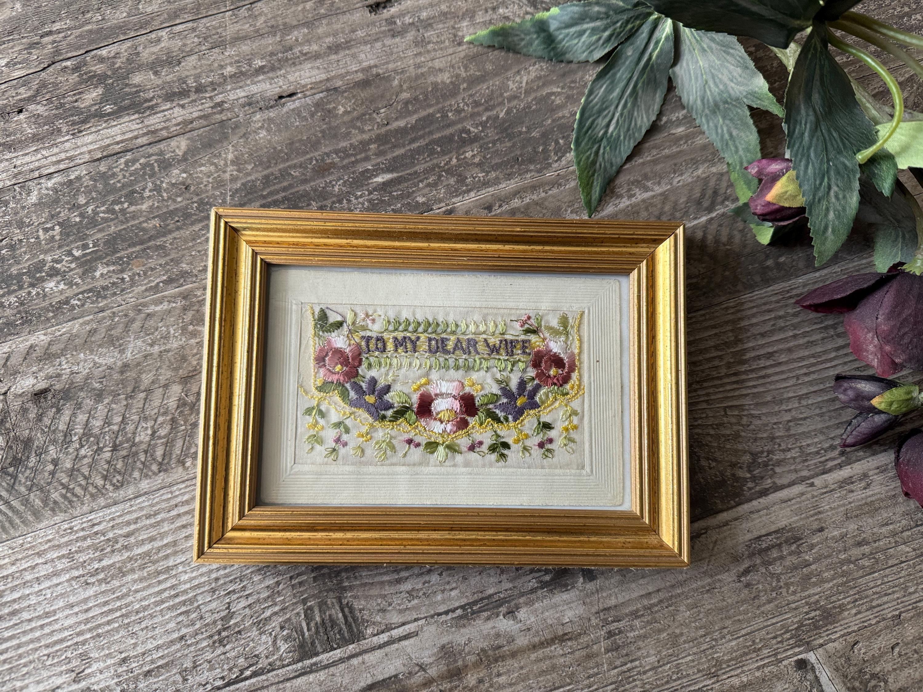 WWI Embroidered Silk Greetings Cards: Antique Needlepoint Postcard in ...