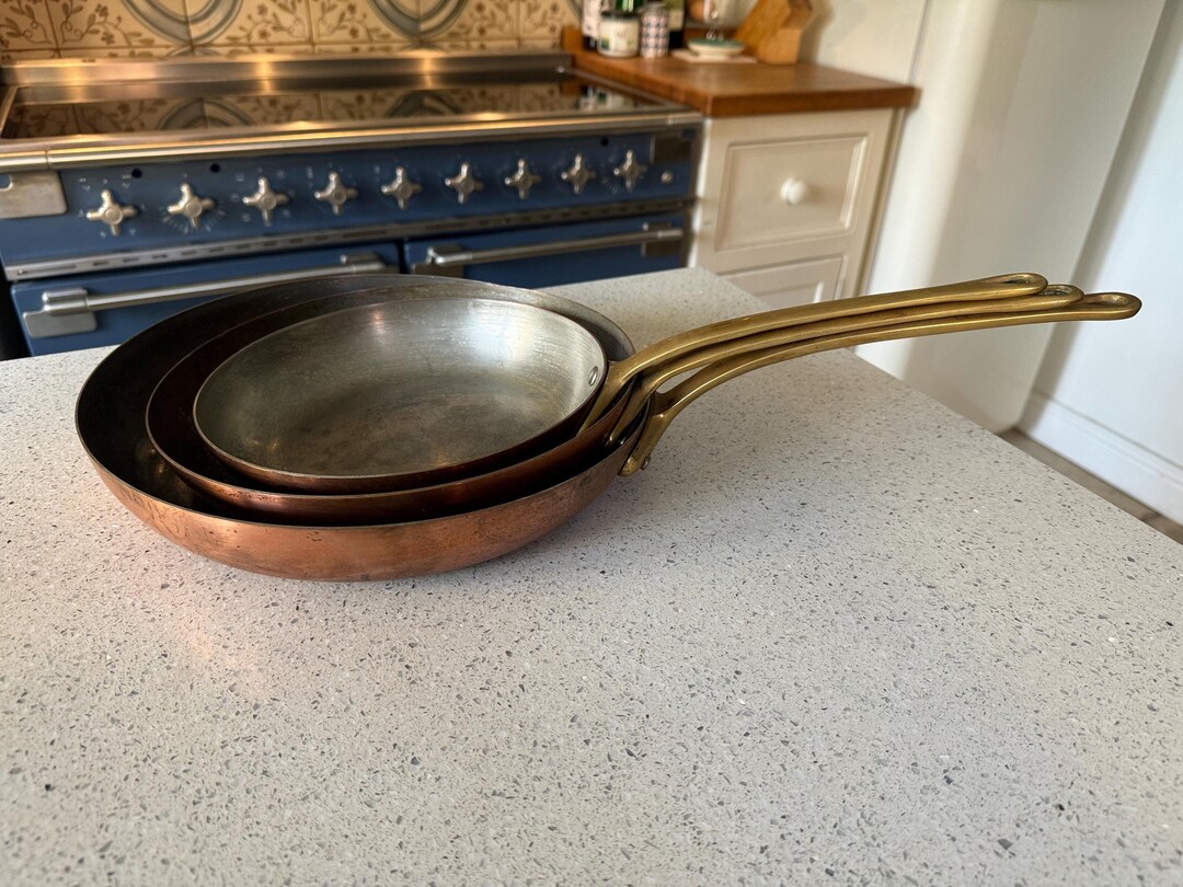 Vintage Set of Three Ruffoni Copper Graduating Frying Pans With Brass ...