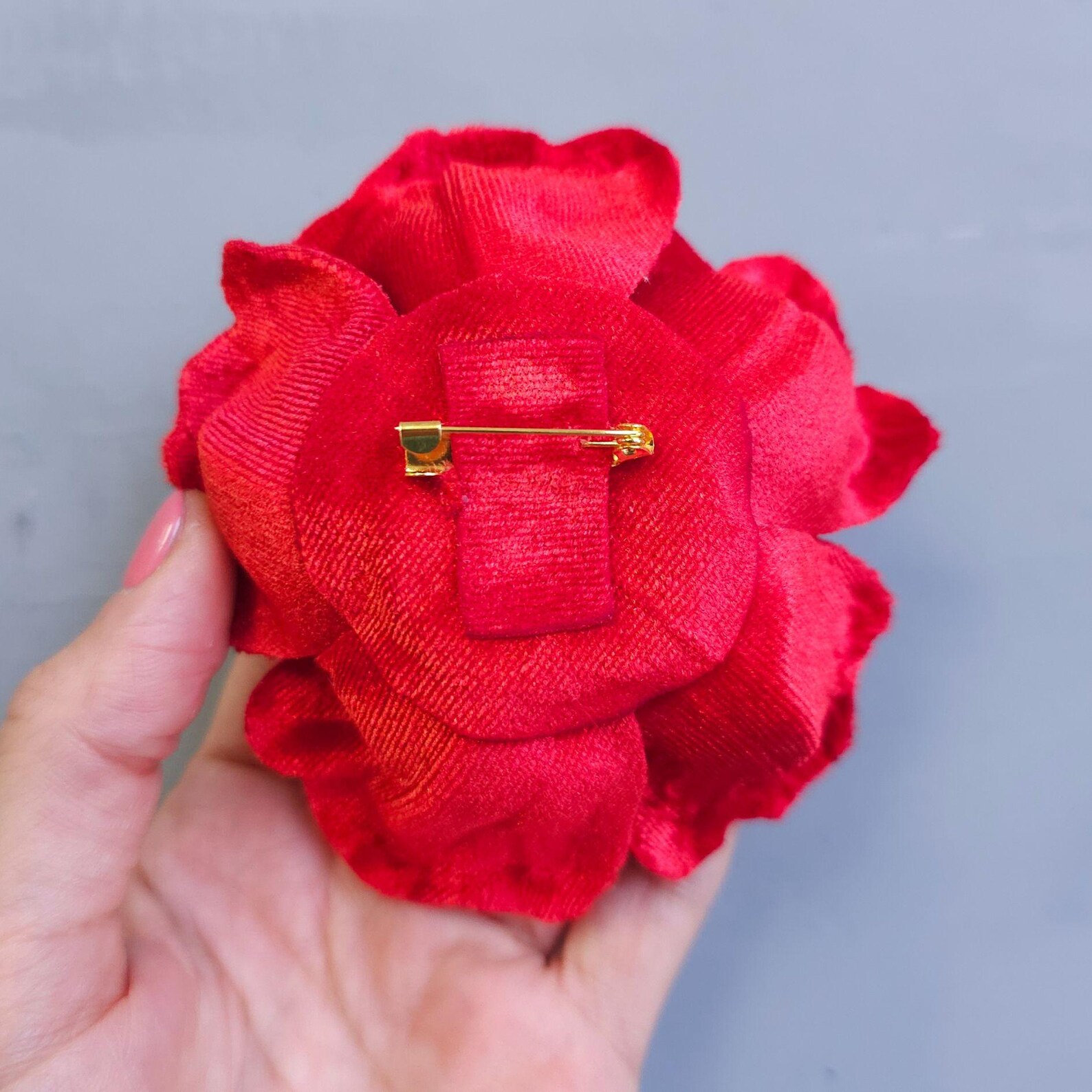 Red Velvet Fabric Brooch With Beads, Handmade Statement Pin, Elegant ...
