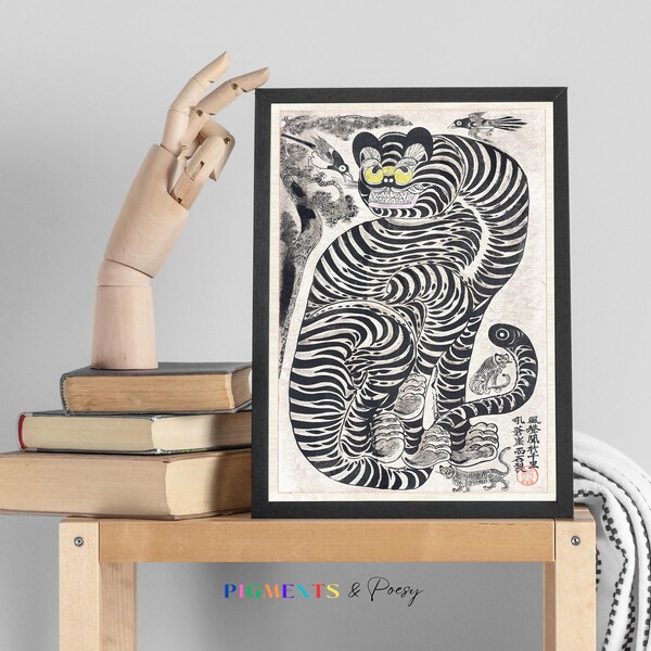 Japanese Traditional Talismanic Tiger, Japan Wall Art Edo Period Ukiyo ...