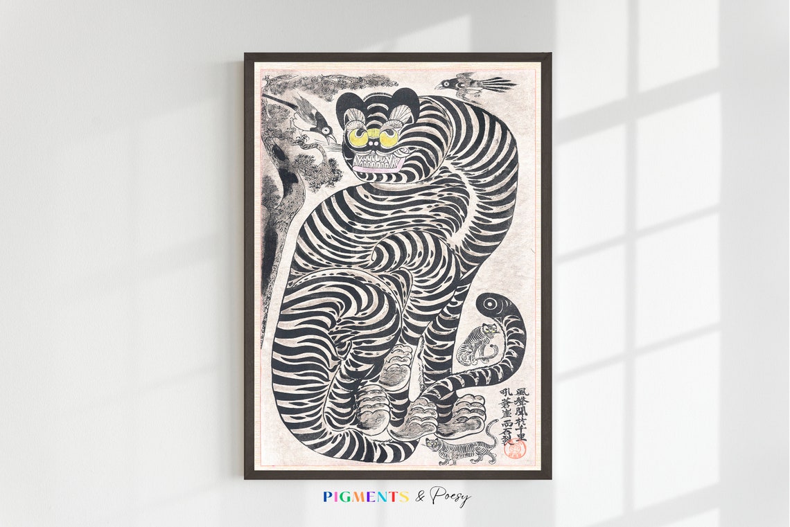 Japanese Traditional Talismanic Tiger, Japan Wall Art Edo Period Ukiyo ...