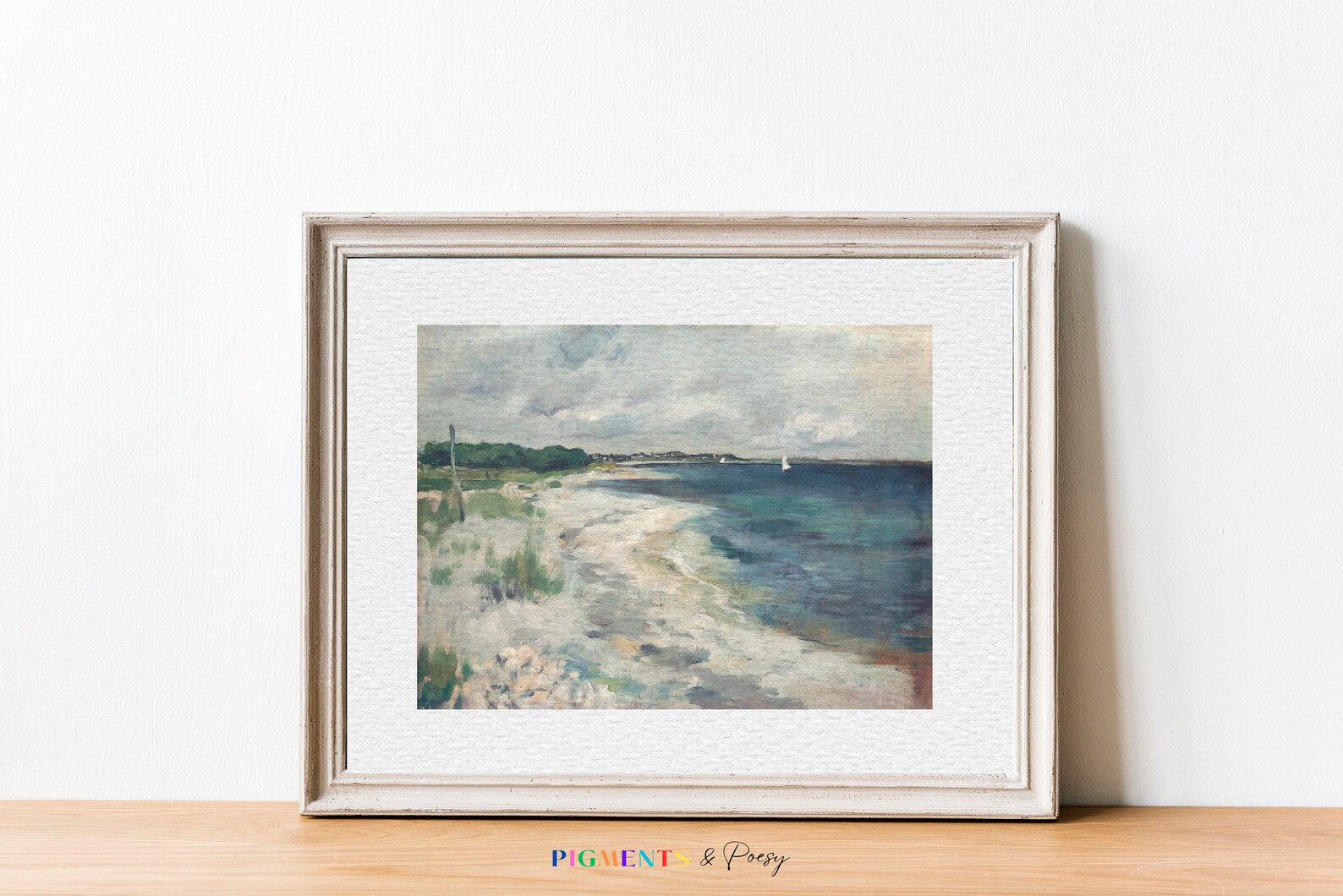 Muted Vintage Seaside Beach Print, Nautical Wall Art, Coastal Oil ...