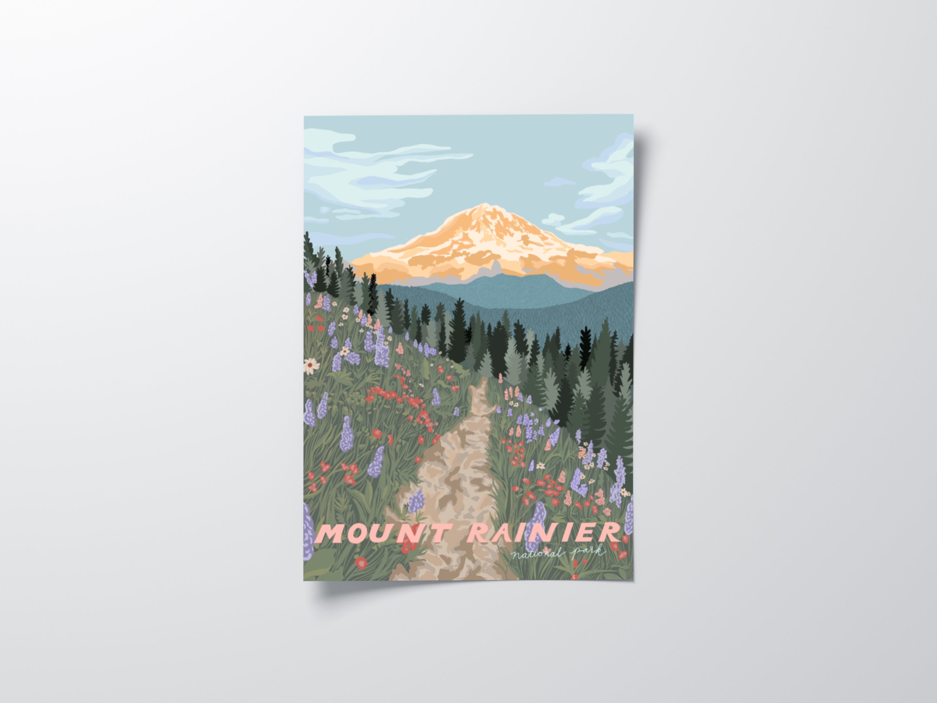 Mount Rainier National Park Washington / Illustrated National - Etsy