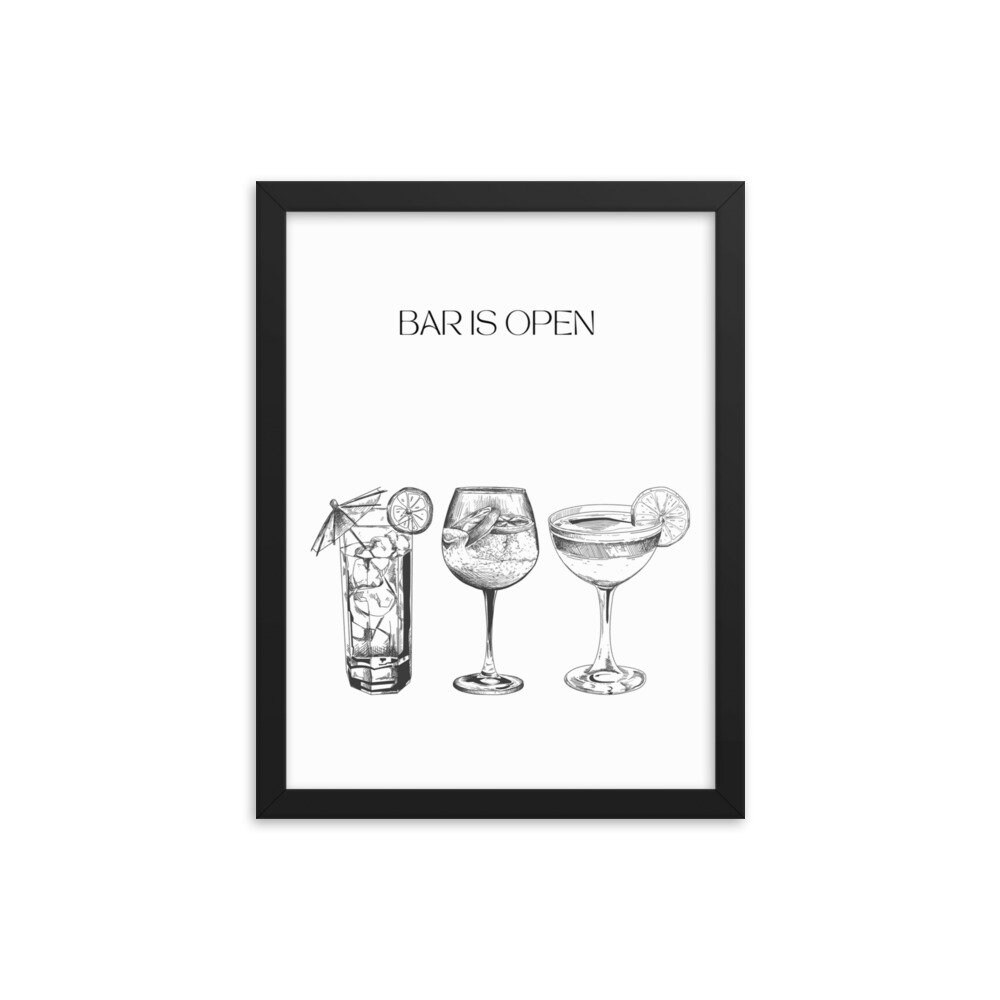 Bar is Open Framed Poster, Bar Cart Poster, Bar Art Poster - Etsy