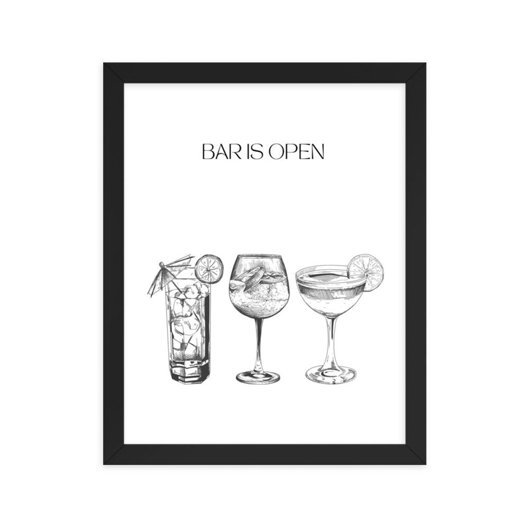 Bar is Open Framed Poster, Bar Cart Poster, Bar Art Poster - Etsy