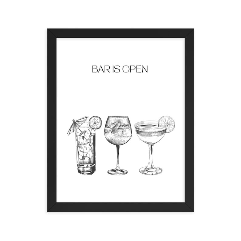 Bar is Open Framed Poster, Bar Cart Poster, Bar Art Poster - Etsy