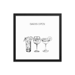 Bar is Open Framed Poster, Bar Cart Poster, Bar Art Poster - Etsy