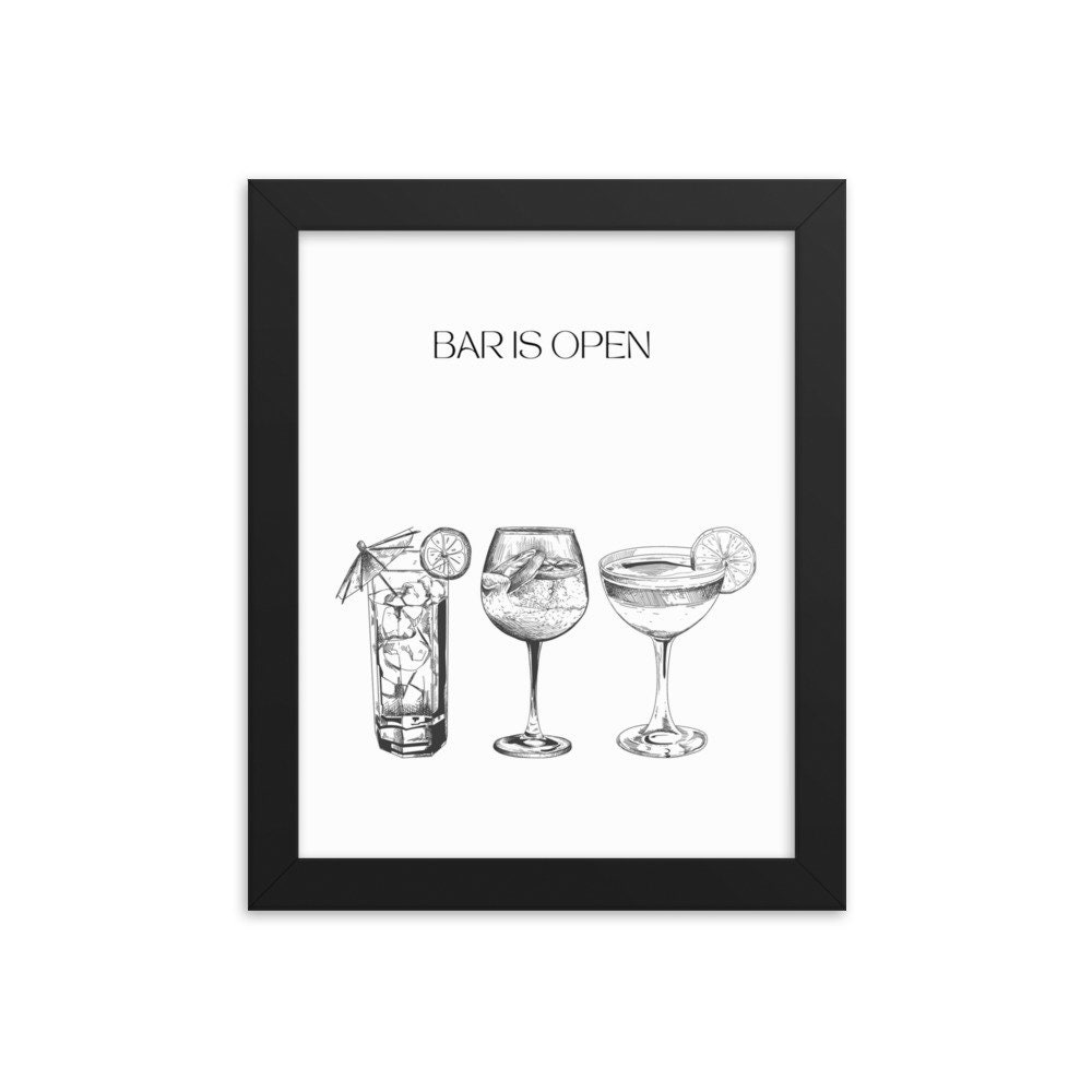 Bar is Open Framed Poster, Bar Cart Poster, Bar Art Poster - Etsy