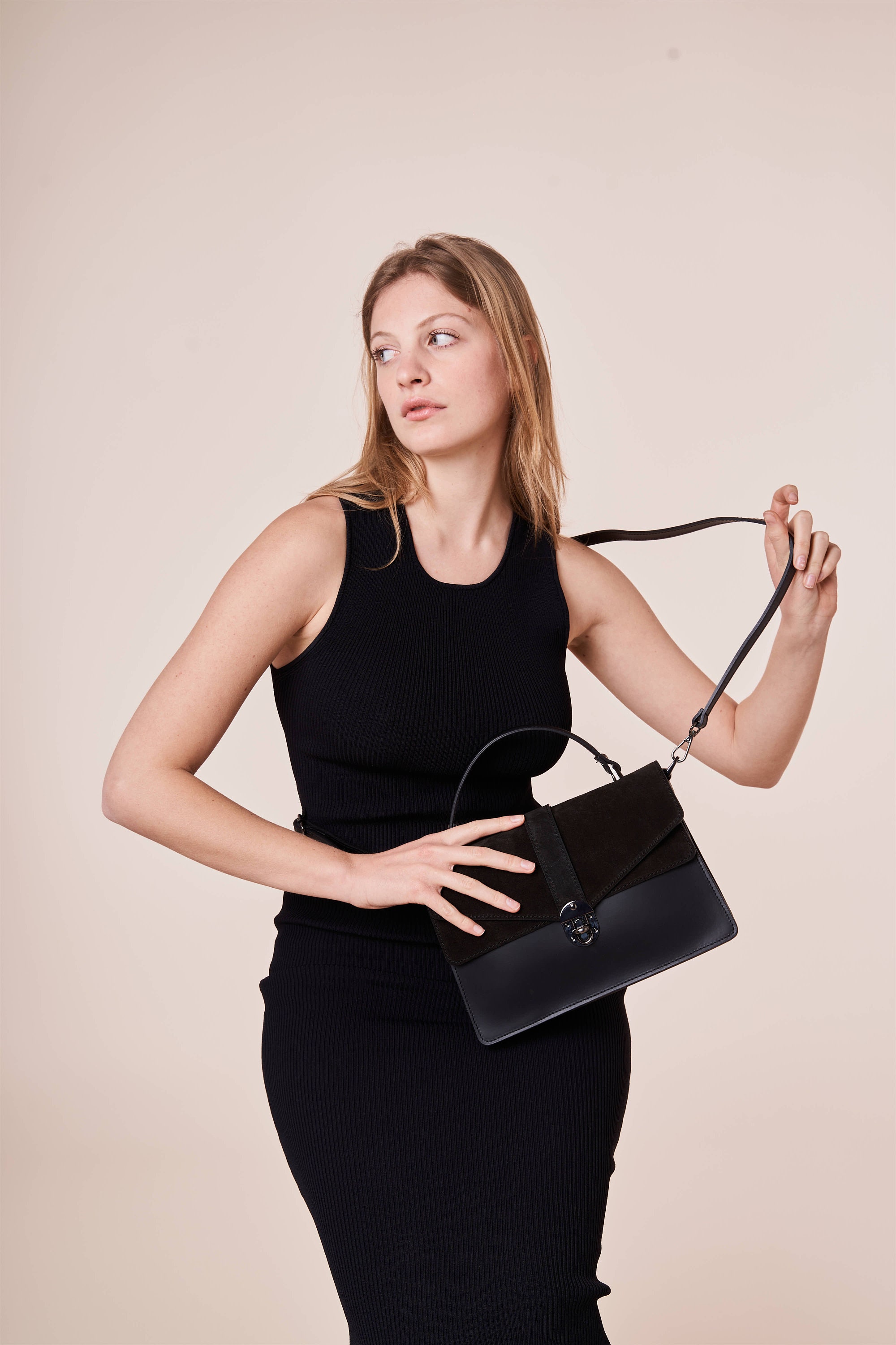 Classic Structured Real Leather Bag Genuine Italian Leather Top Handle ...