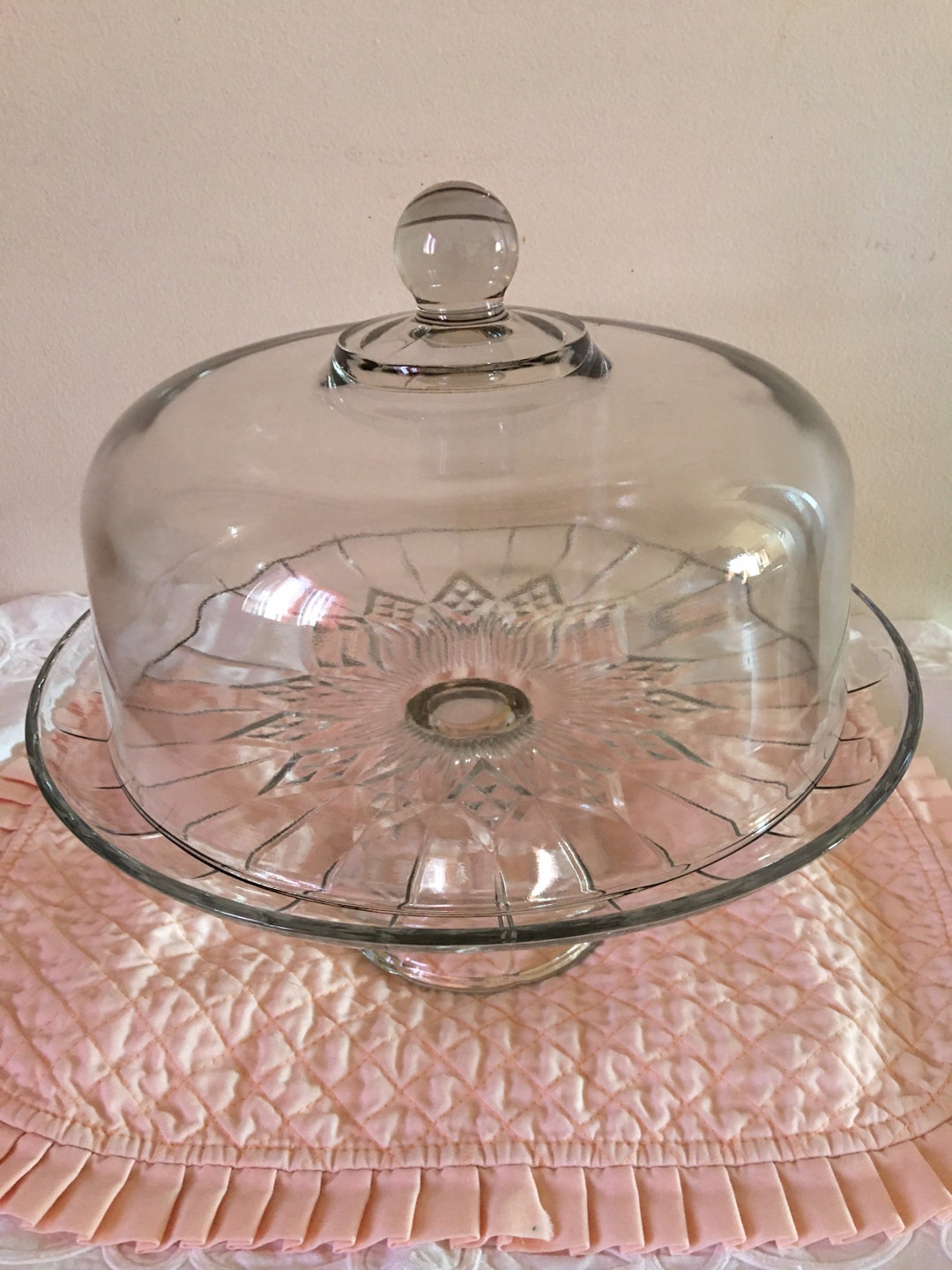 Anchor Hocking Glass Cake Pedestal With Dome - Etsy