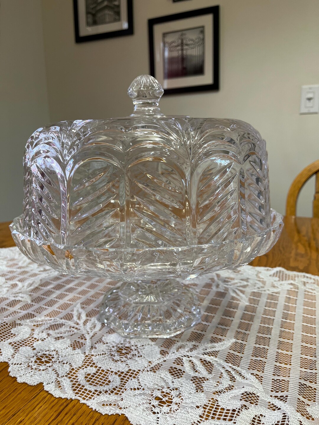 Heavy Crystal Round Cake/pie Holder With Octagon Pedestal With Heavy ...