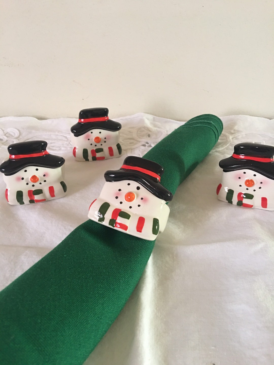 Vintage Ceramic Snowman Napkin Rings-set of 4 - Etsy