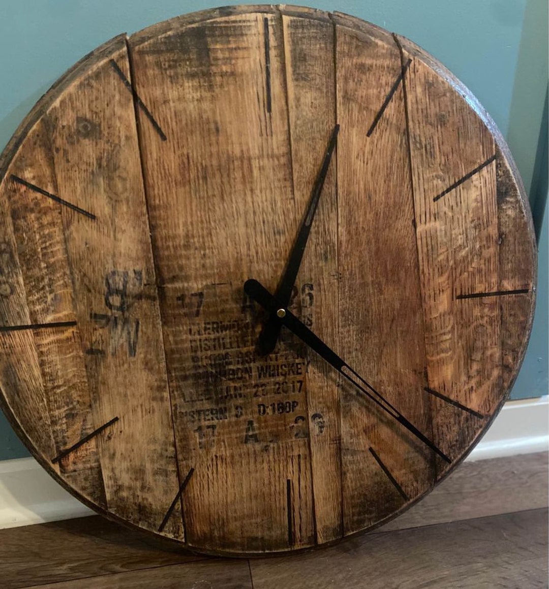 Whiskey Barrel Clock Wood Home Bar Decor 5th Anniversary - Etsy