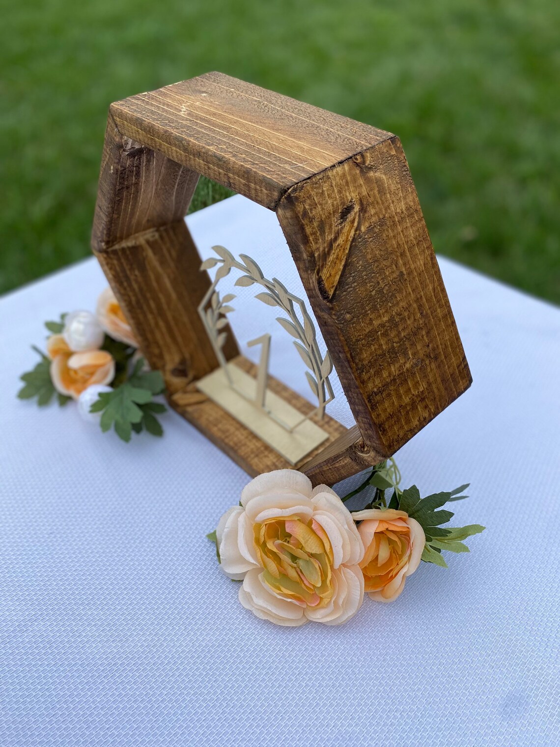 Hexagon Table Number Stands Wood, Rustic Wedding Centerpieces for ...