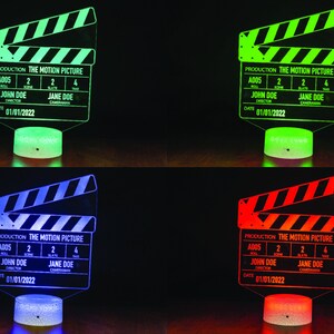 Clapperboard 3D Illusion Night Light USB LED Table Lamp Acrylic 3D Arts ...