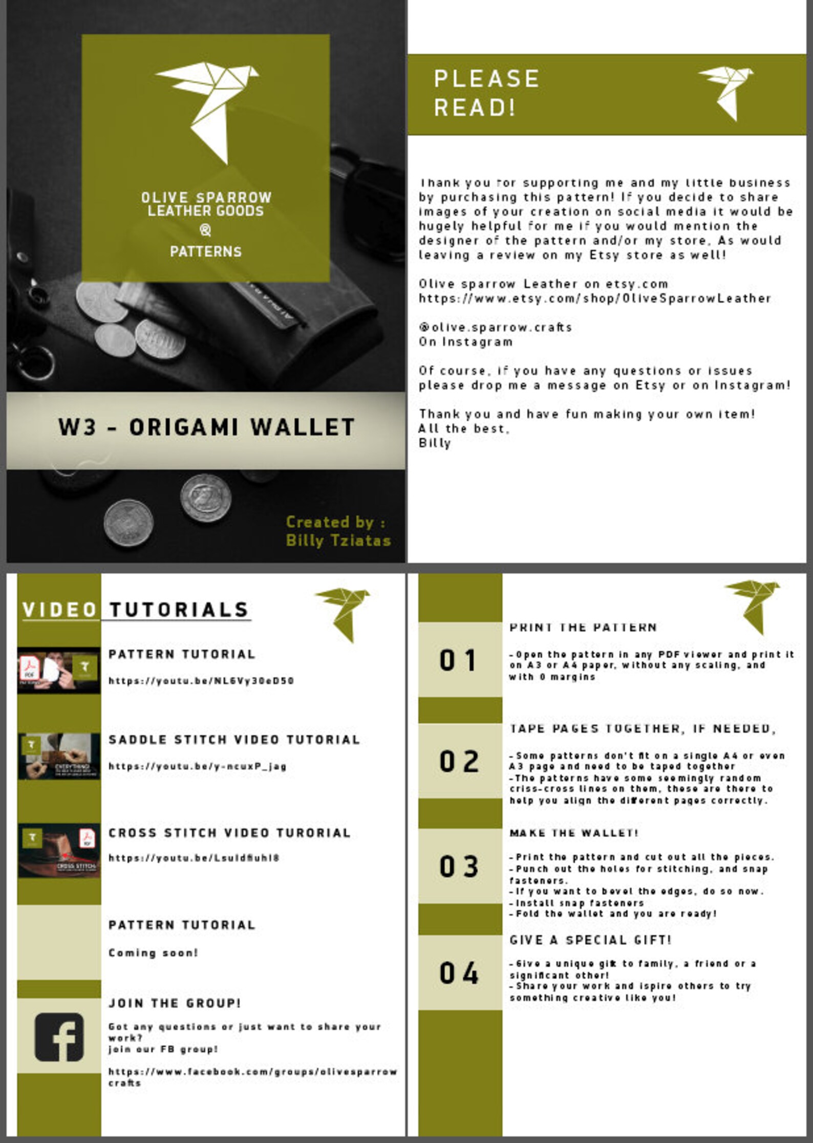 W3 Origami Card & Cash Wallet Pattern Downloadable PDF - Etsy