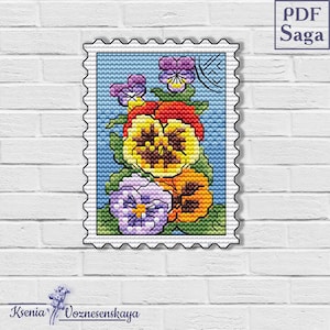 Small Cross Stitch Pattern PDF Pansy Flowers, Spring, Stamp, Mini ...
