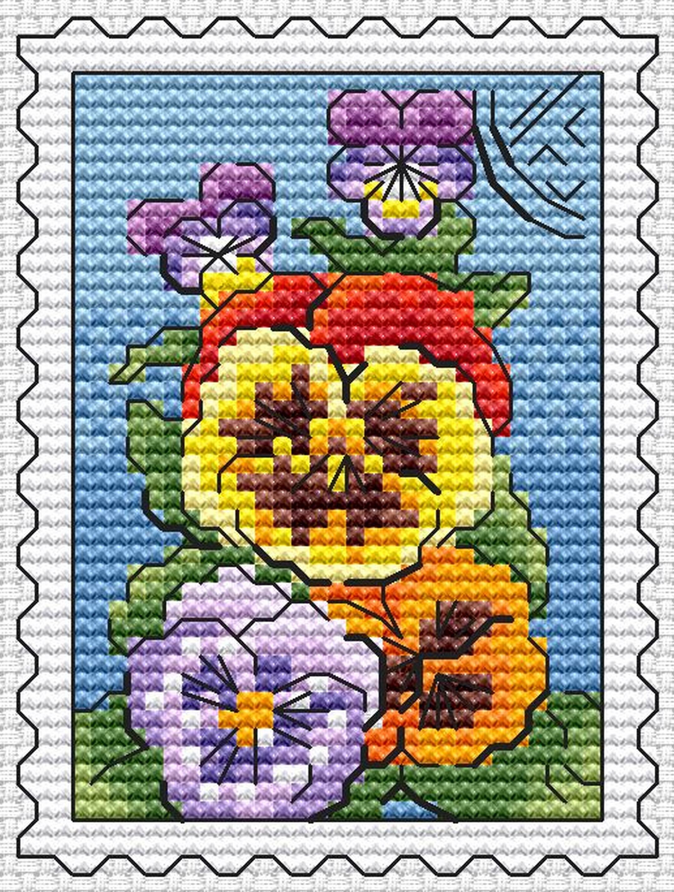 Small Cross Stitch Pattern PDF Pansy Flowers Spring Stamp - Etsy