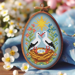 Mini Easter Cross Stitch Patterns, Small Stitch Easter Egg Storks Birds ...