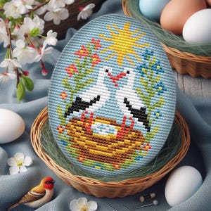 Mini Easter Cross Stitch Patterns, Small Stitch Easter Egg Storks Birds ...