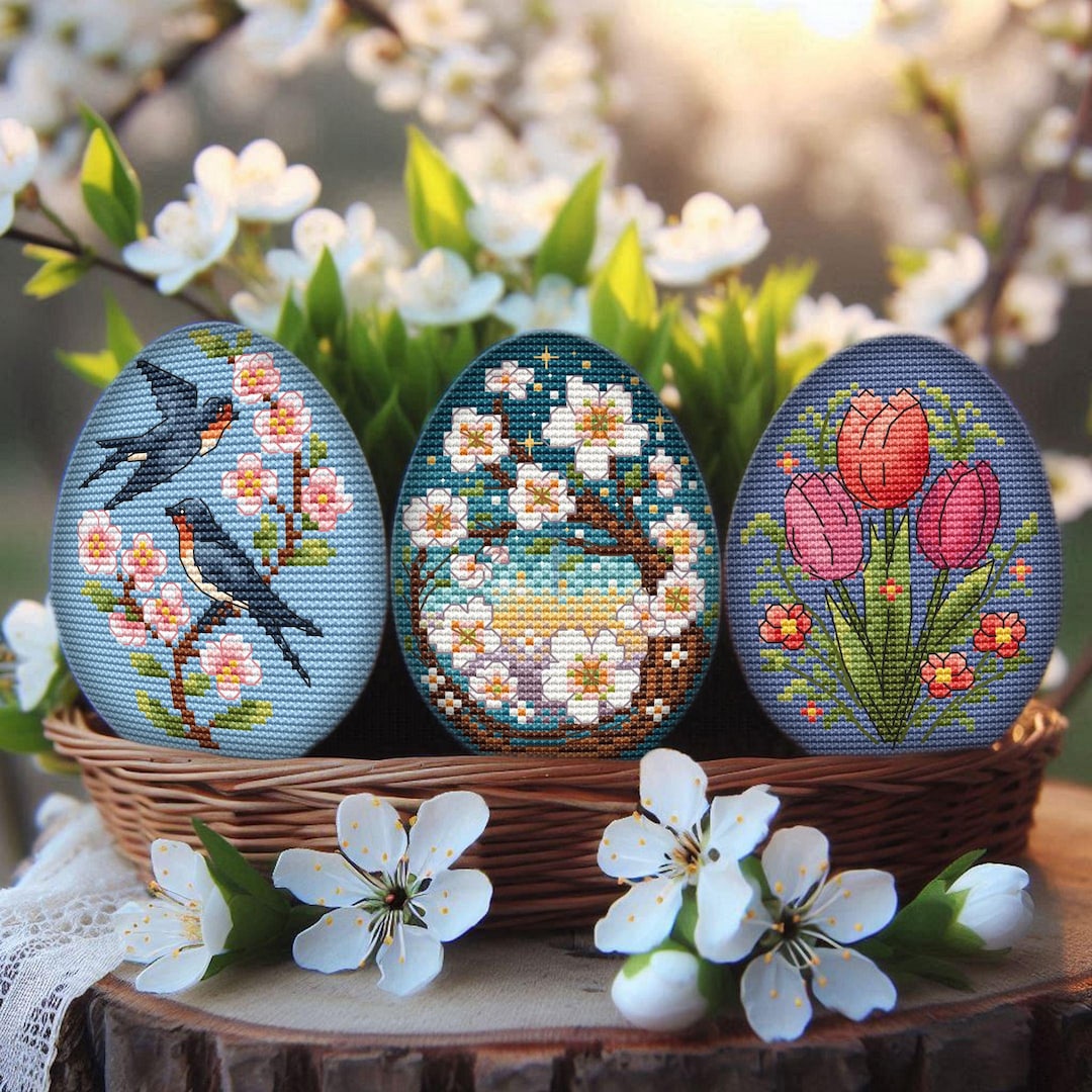 Mini Easter Cross Stitch Pattern Set: Spring Birds, Tulips (digital ...