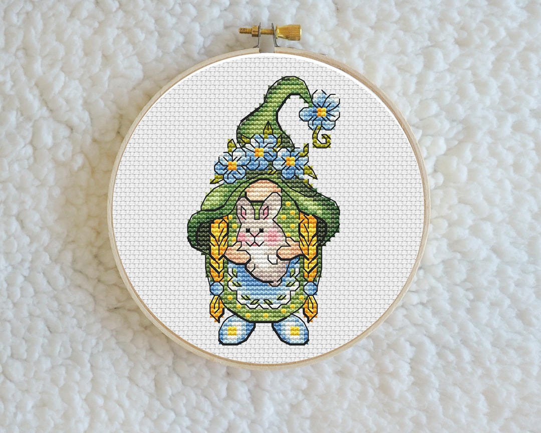 Gnome Cross Stitch Pattern PDF, Easter Gnome a Girl With a Bunny ...