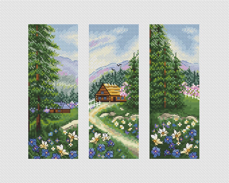 Mountain Spring Bookmark Cross Stitch Pattern: Nature Landscape (PDF ...