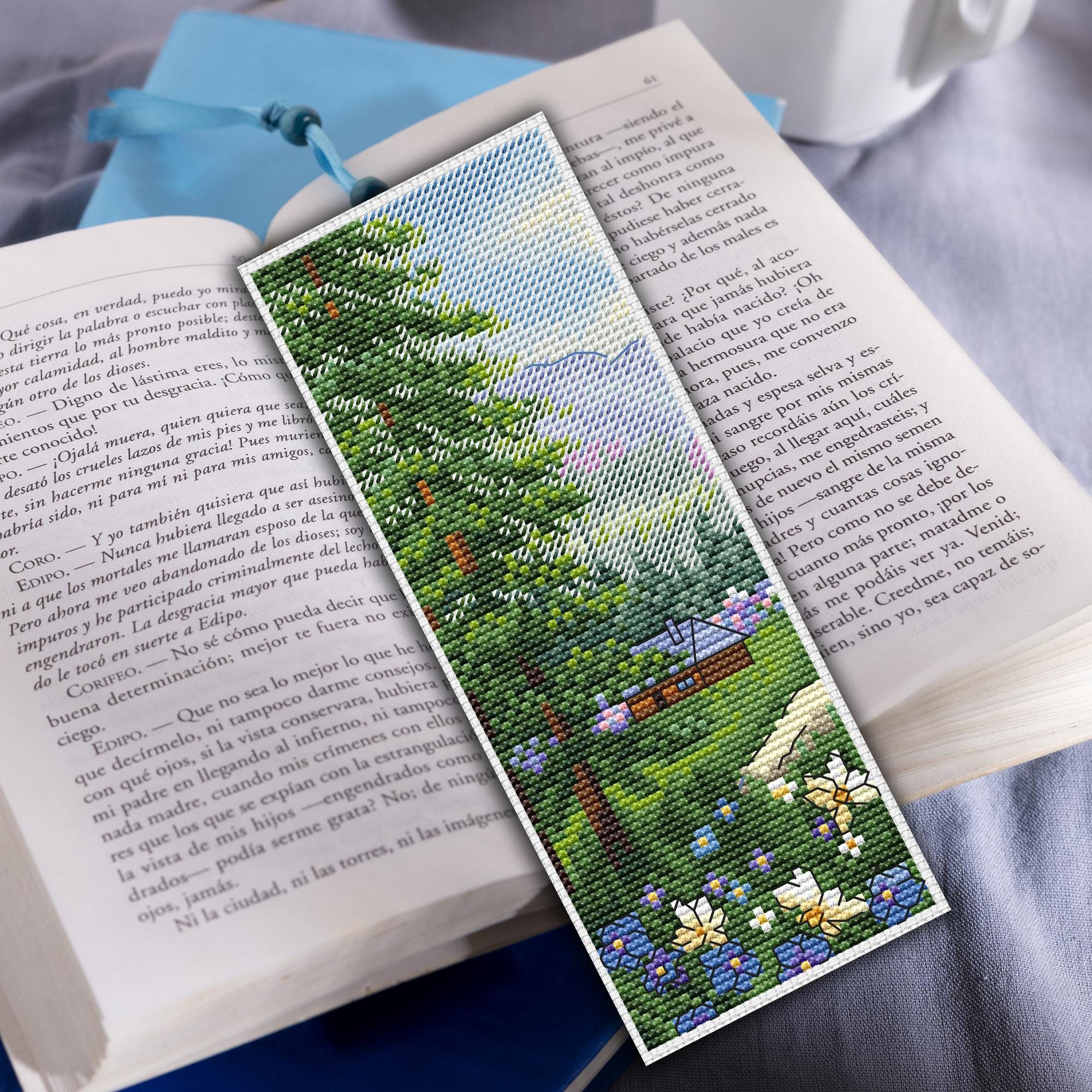 Mountain Spring Bookmark Cross Stitch Pattern: Nature Landscape (PDF ...