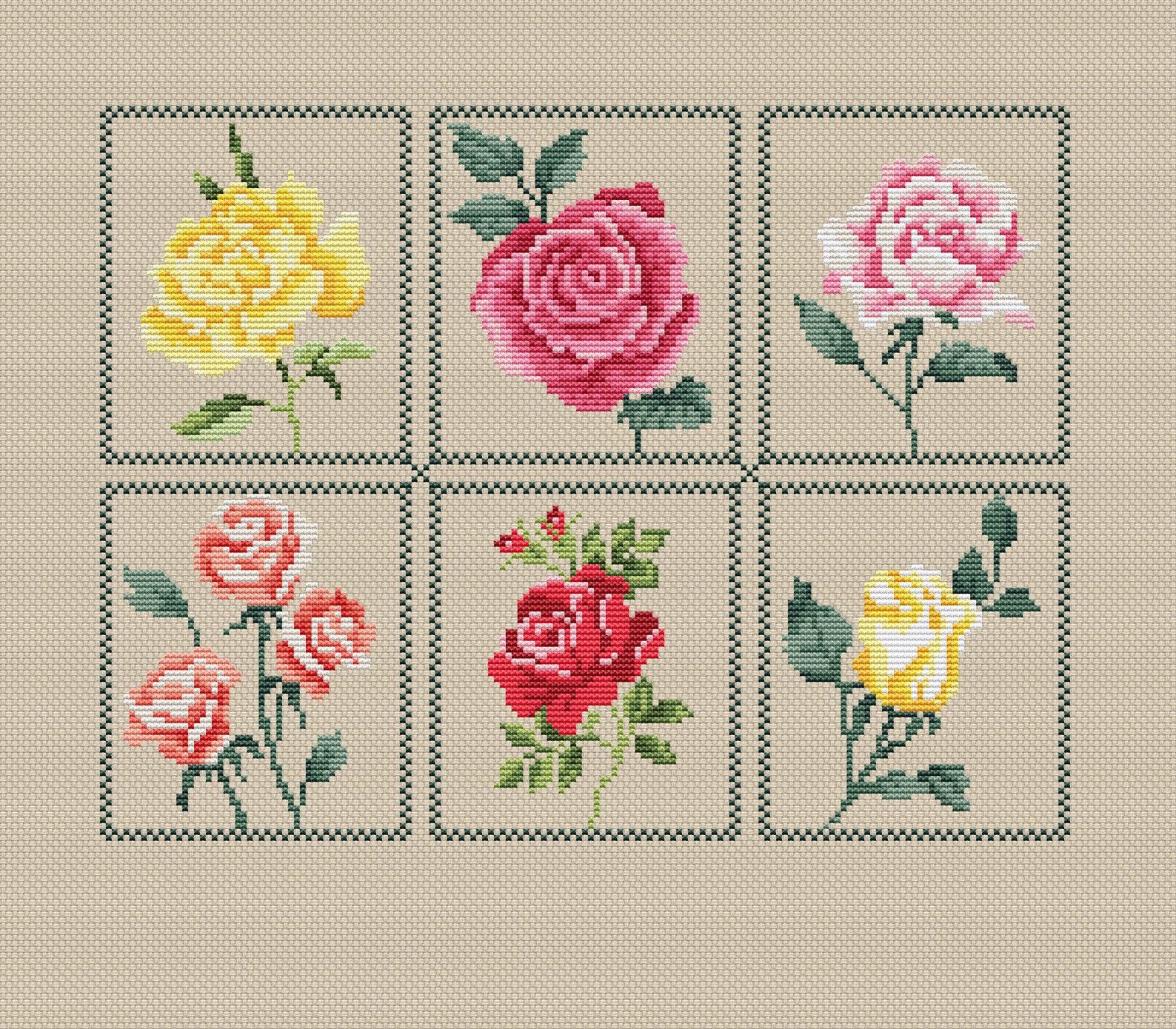 Rose Sampler Cross Stitch Patternflower Minismall Floral | Etsy