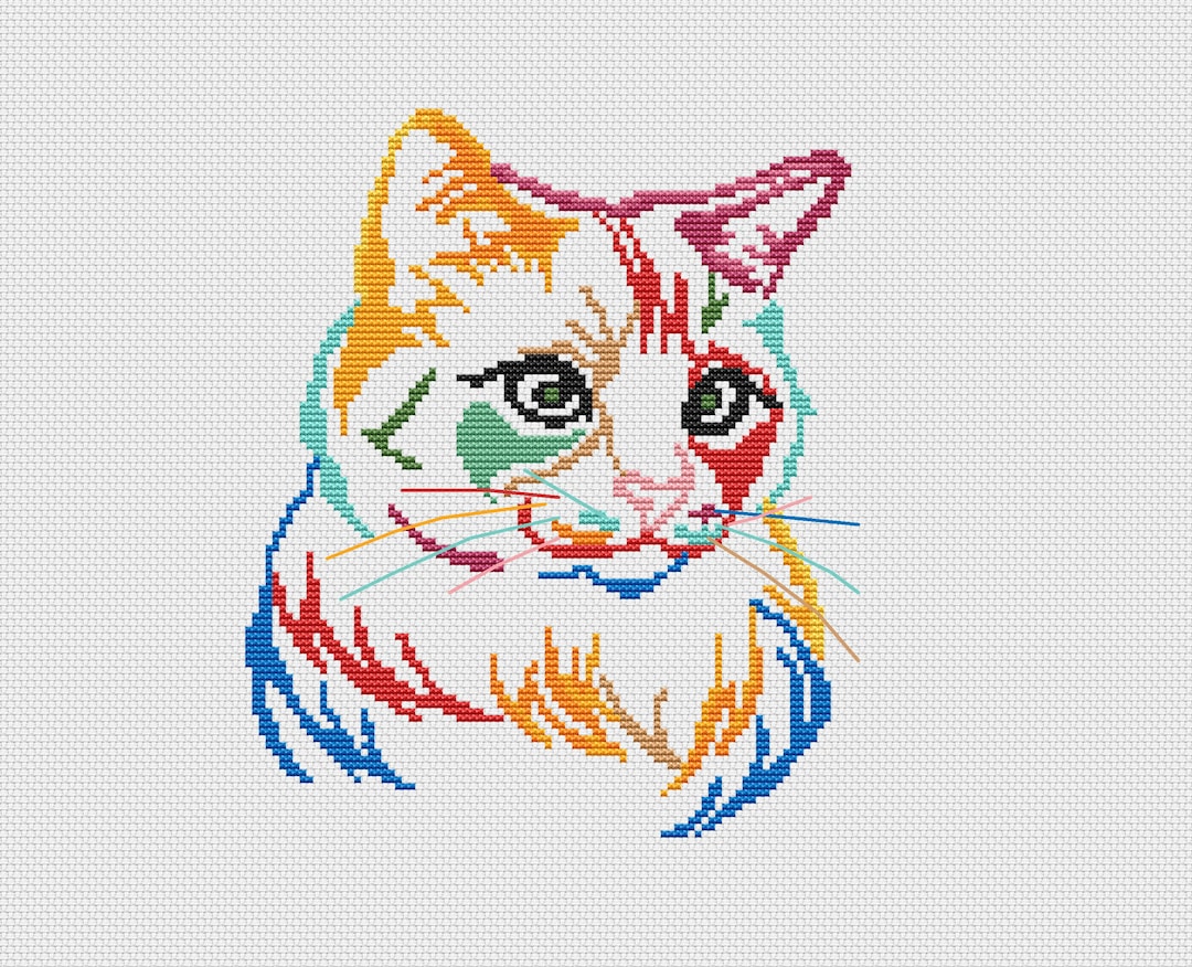 Rainbow Cat Kitten Cross Stitch Pattern PDF Modern Animal - Etsy