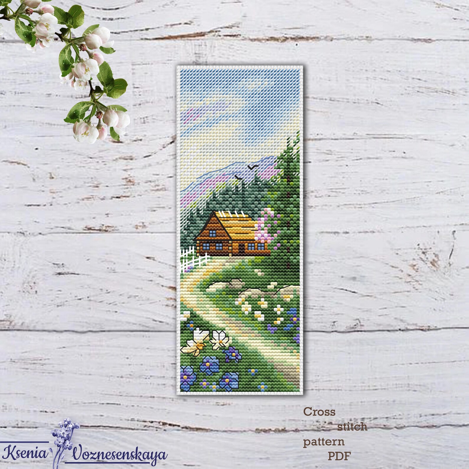 Mountain Spring Bookmark Cross Stitch Pattern: Nature Landscape (PDF ...